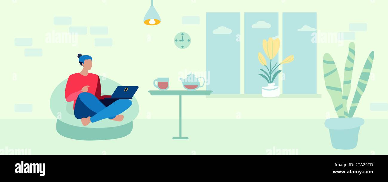 A man with a laptop in a chair. Distant work. Self worth concept ...