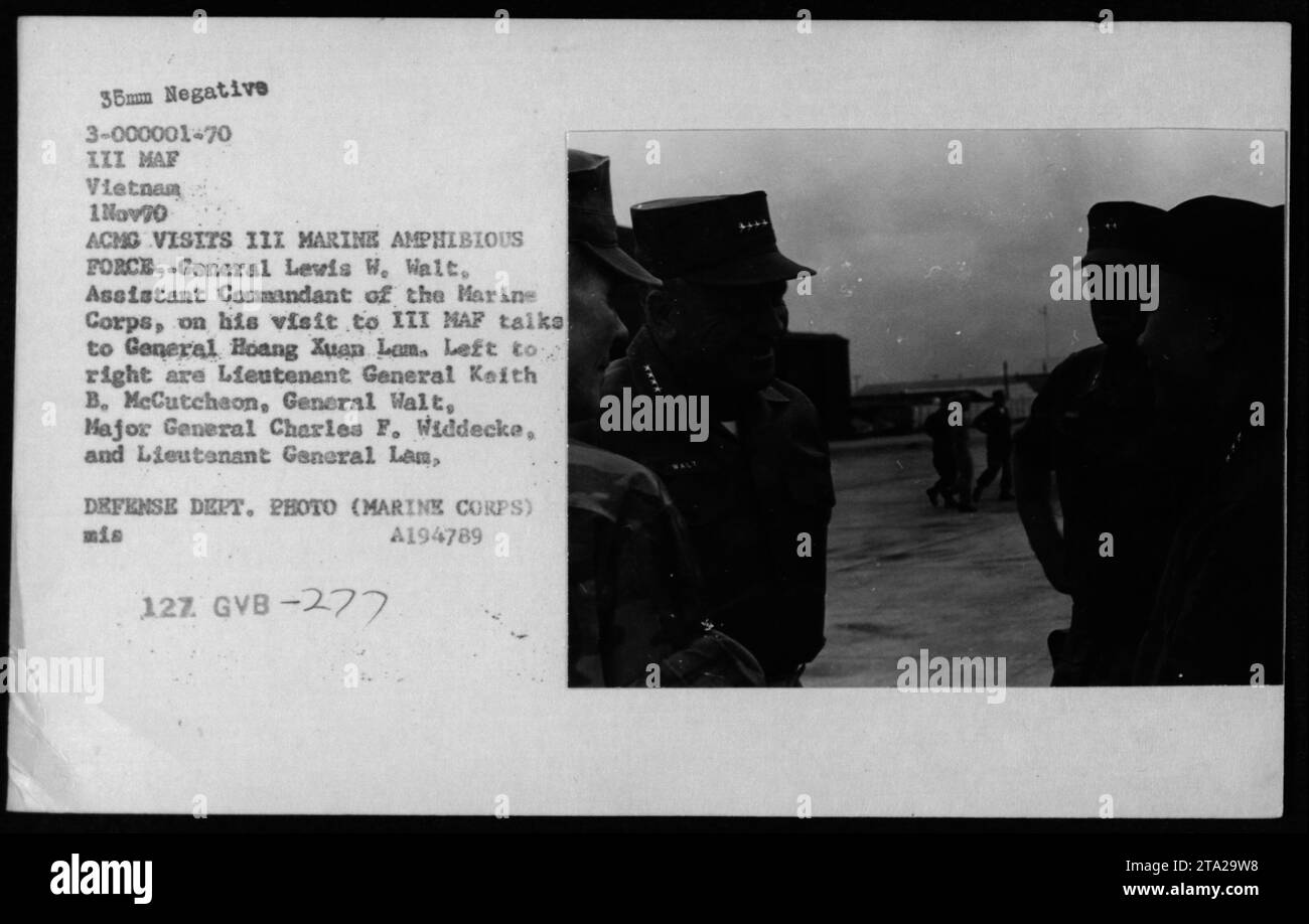 Lt. Gen. Lewis W. Walt visits III MAF in Vietnam on November 1, 1970 ...