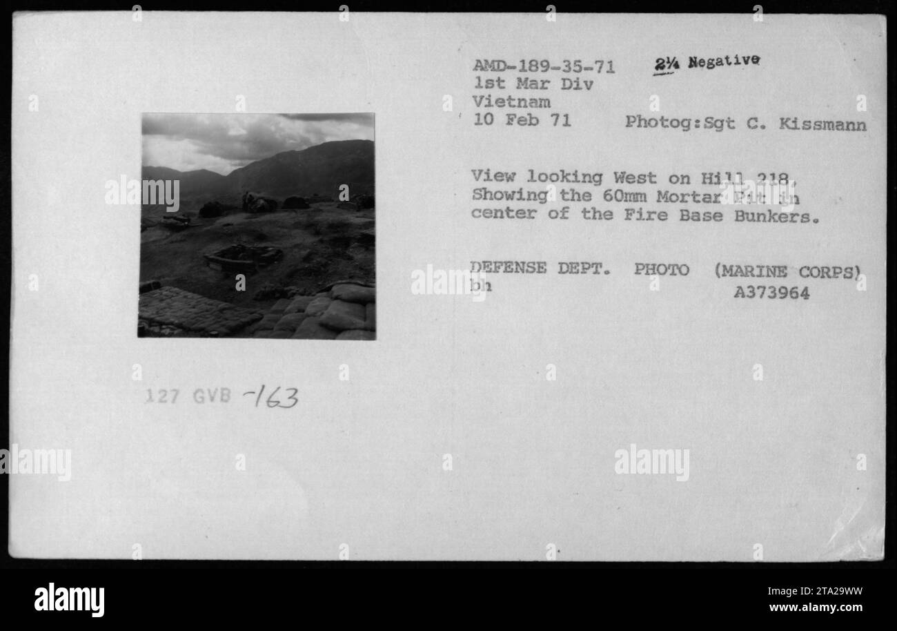 Aerial view of Hill 218 taken on February 10, 1971, shows a 60mm mortar ...
