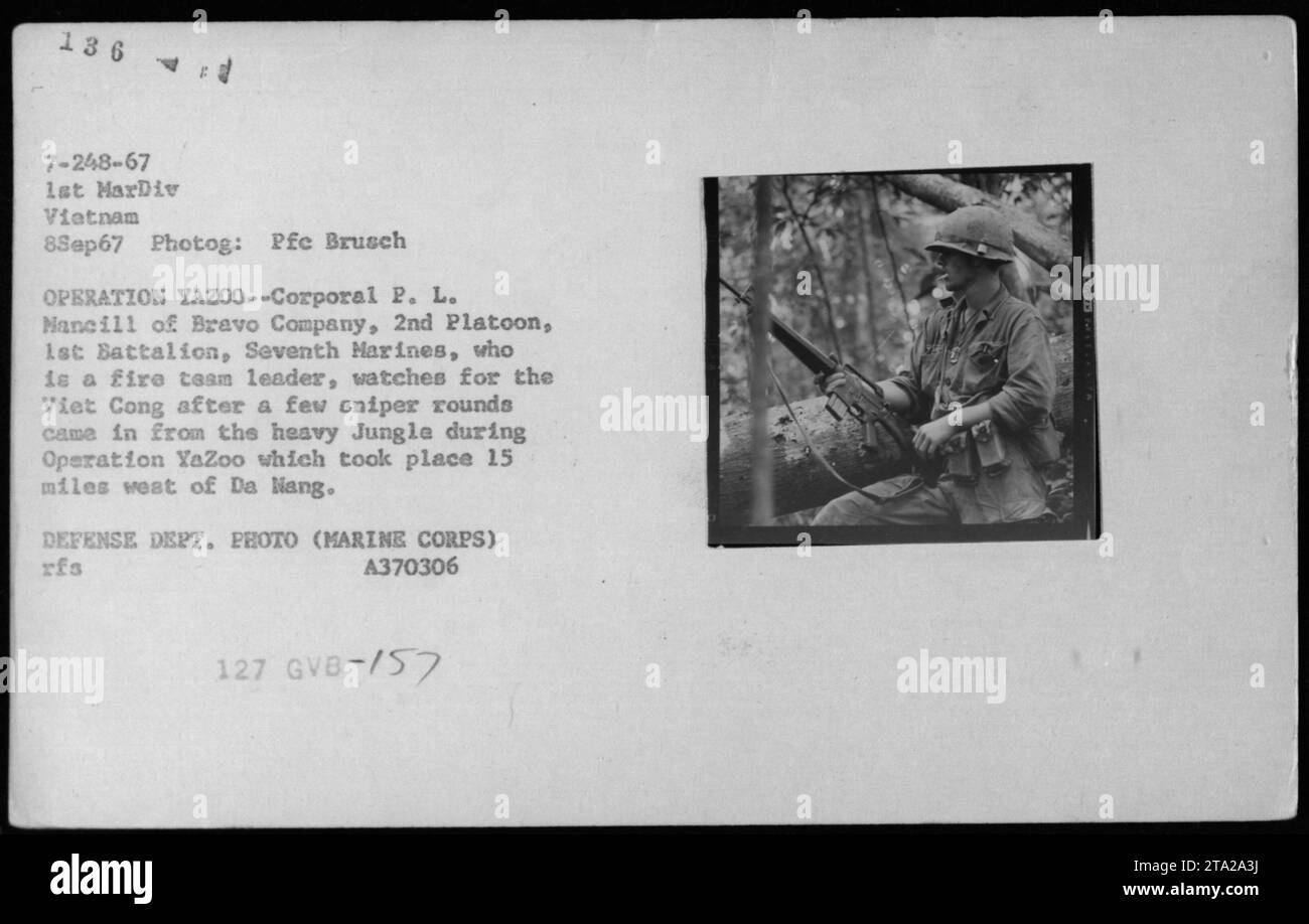 Corporal P. L. Mancill, a fire team leader of Bravo Company, 2nd ...