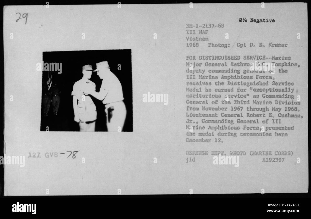 Marine Major General Rathvon McC, Tompkins, receives the Distinguished ...