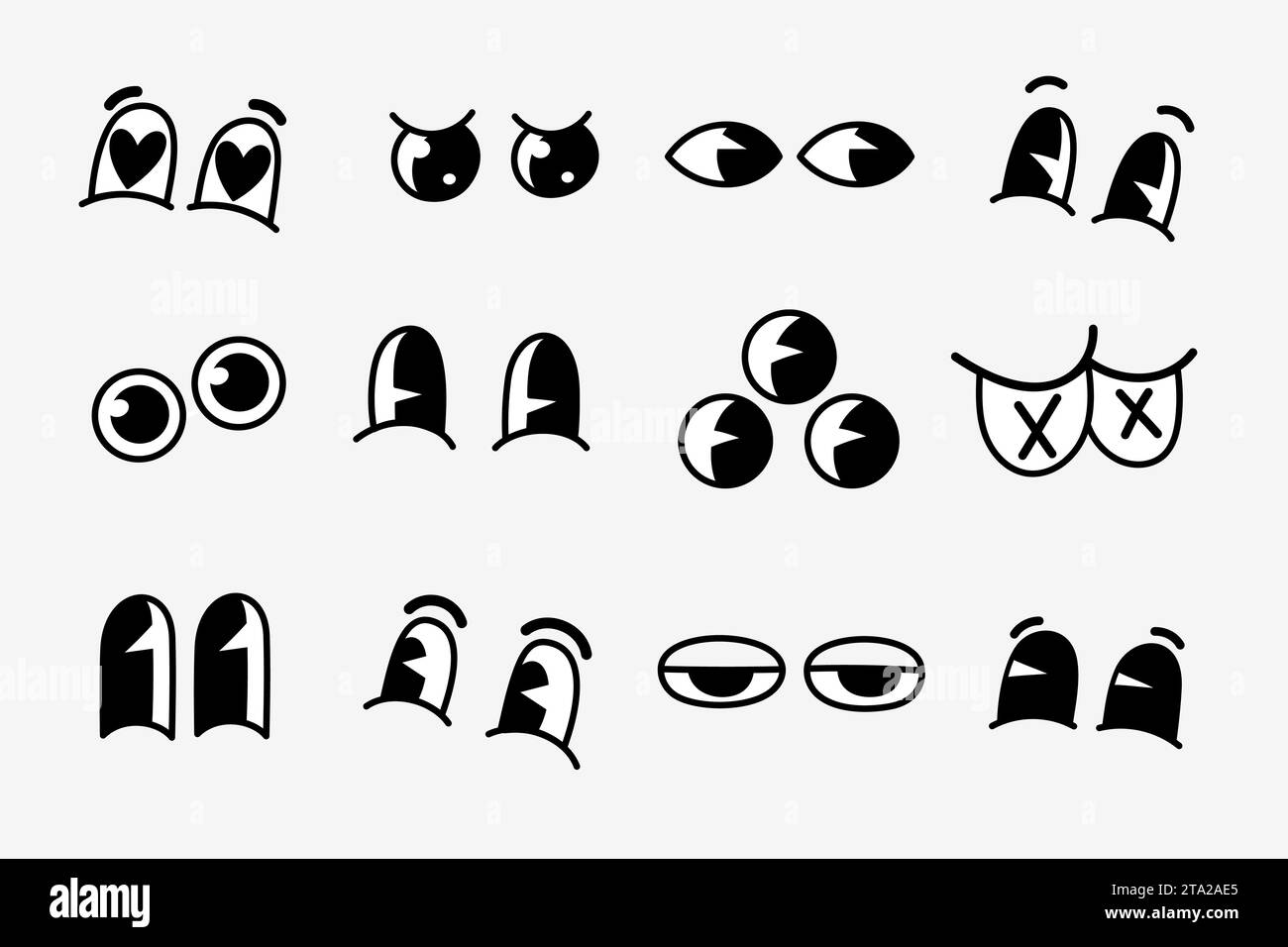 Retro cartoon funny eyes. Groovy vintage 30s 60s 70s eyes with various ...