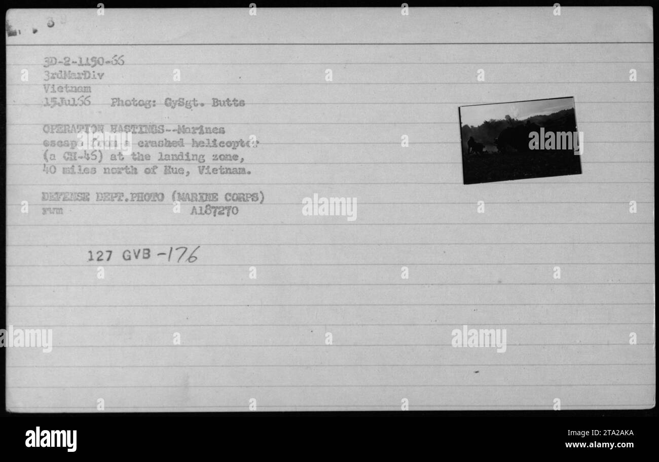 Marines escaping from a crashed CH-45 helicopter during Operation ...