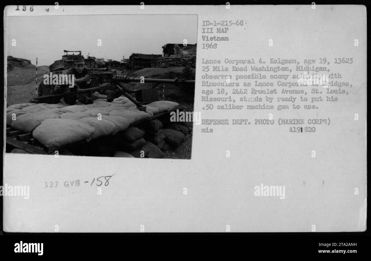 Lance Corporal 4. Kolgman, aged 19, from Washington, Michigan, uses ...