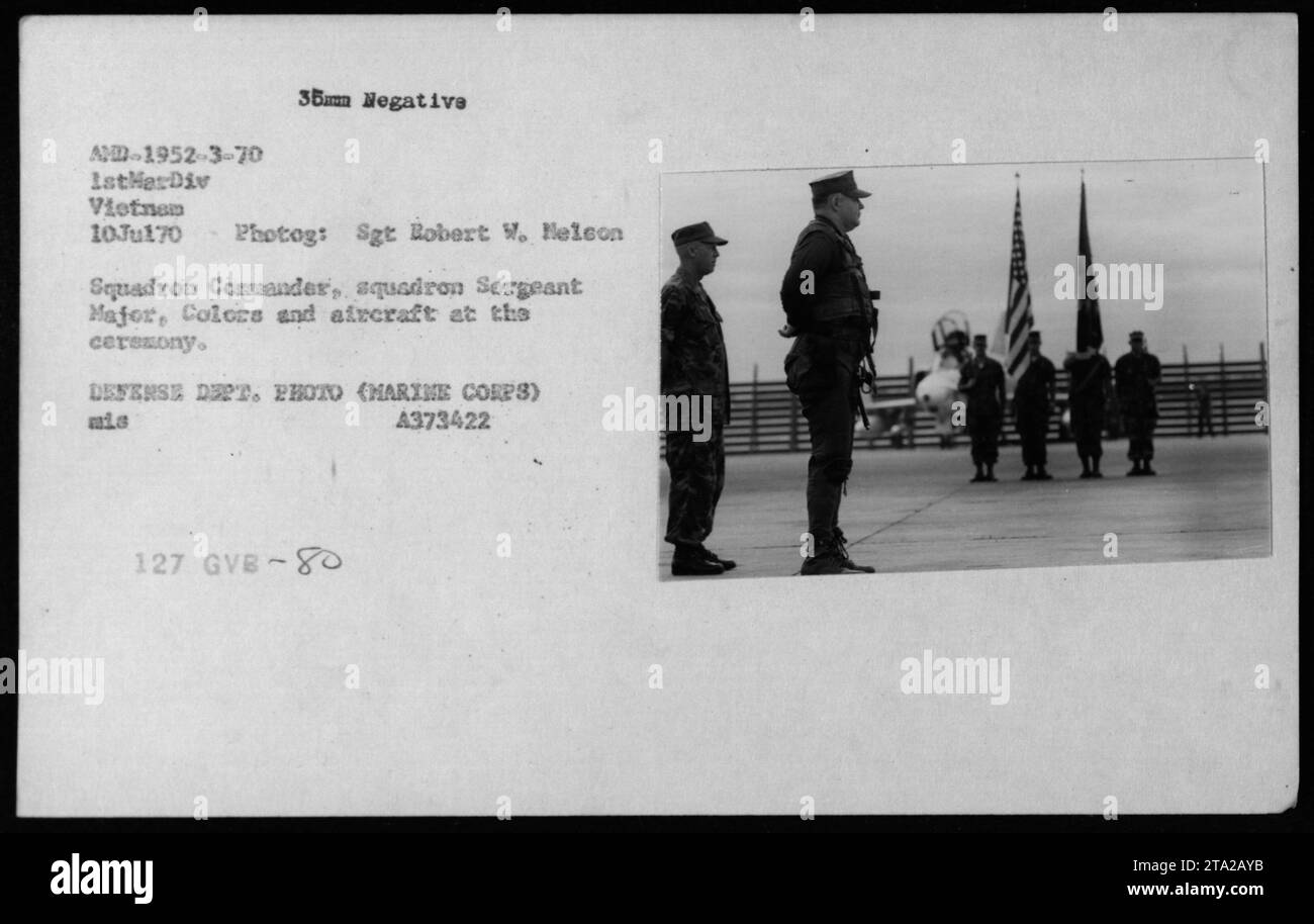 1st Marine Division members participate in a ceremony on July 10, 1970 ...