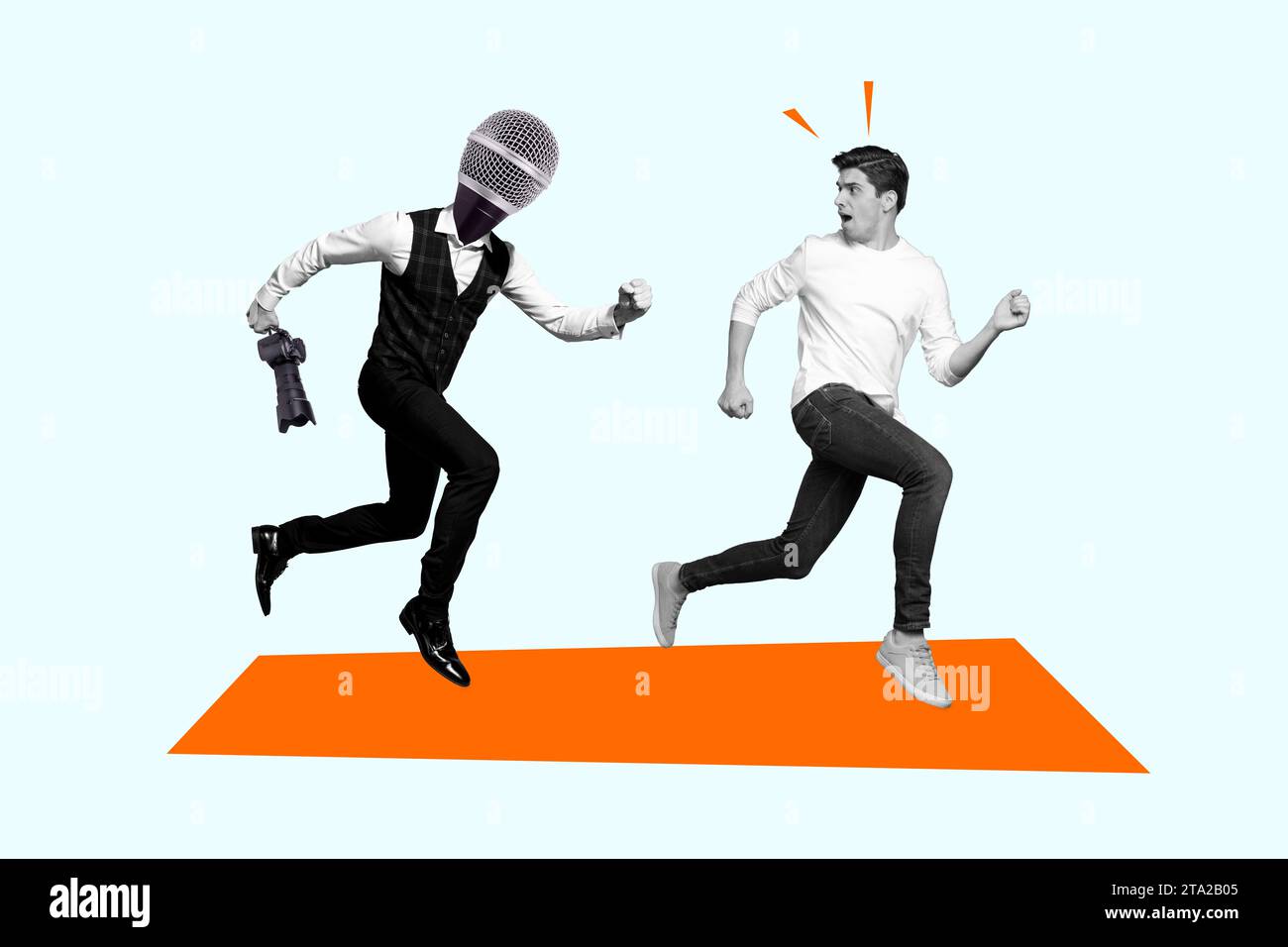 Collage image sketch of shocked guy running away escaping paparazzi ...