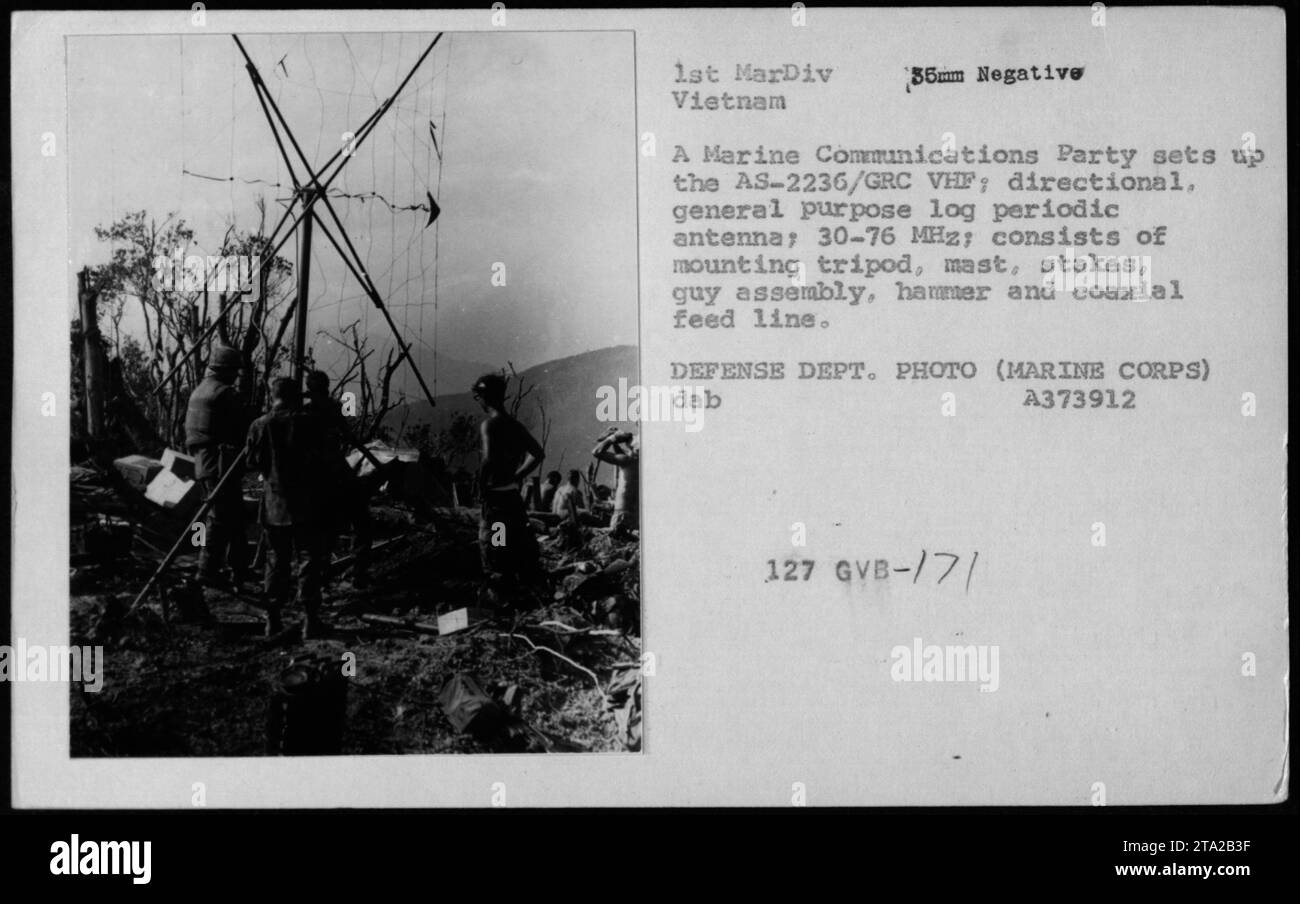 Marine communications personnel set up the AS-2236/GRC VHF antenna ...