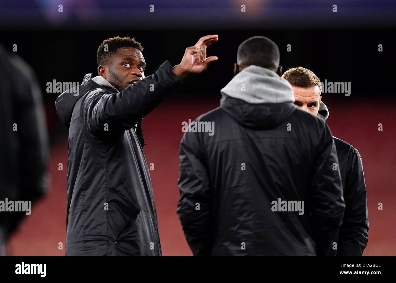 RC Lens goalkeeper Brice Samba (left) and team-mates during a stadium ...