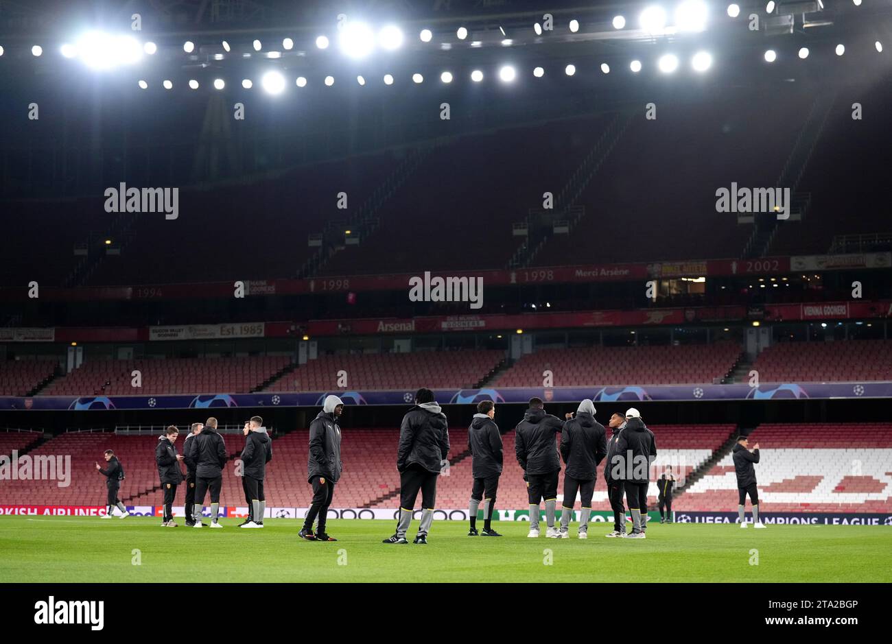 The RC Lens players during a stadium walk around at the Emirates ...