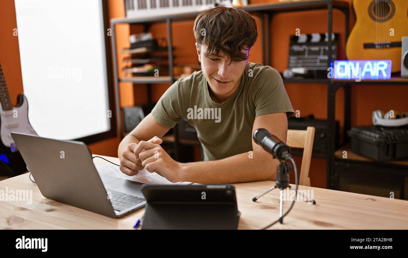 Hispanic teen radio reporter, a young voice speaking live from the ...