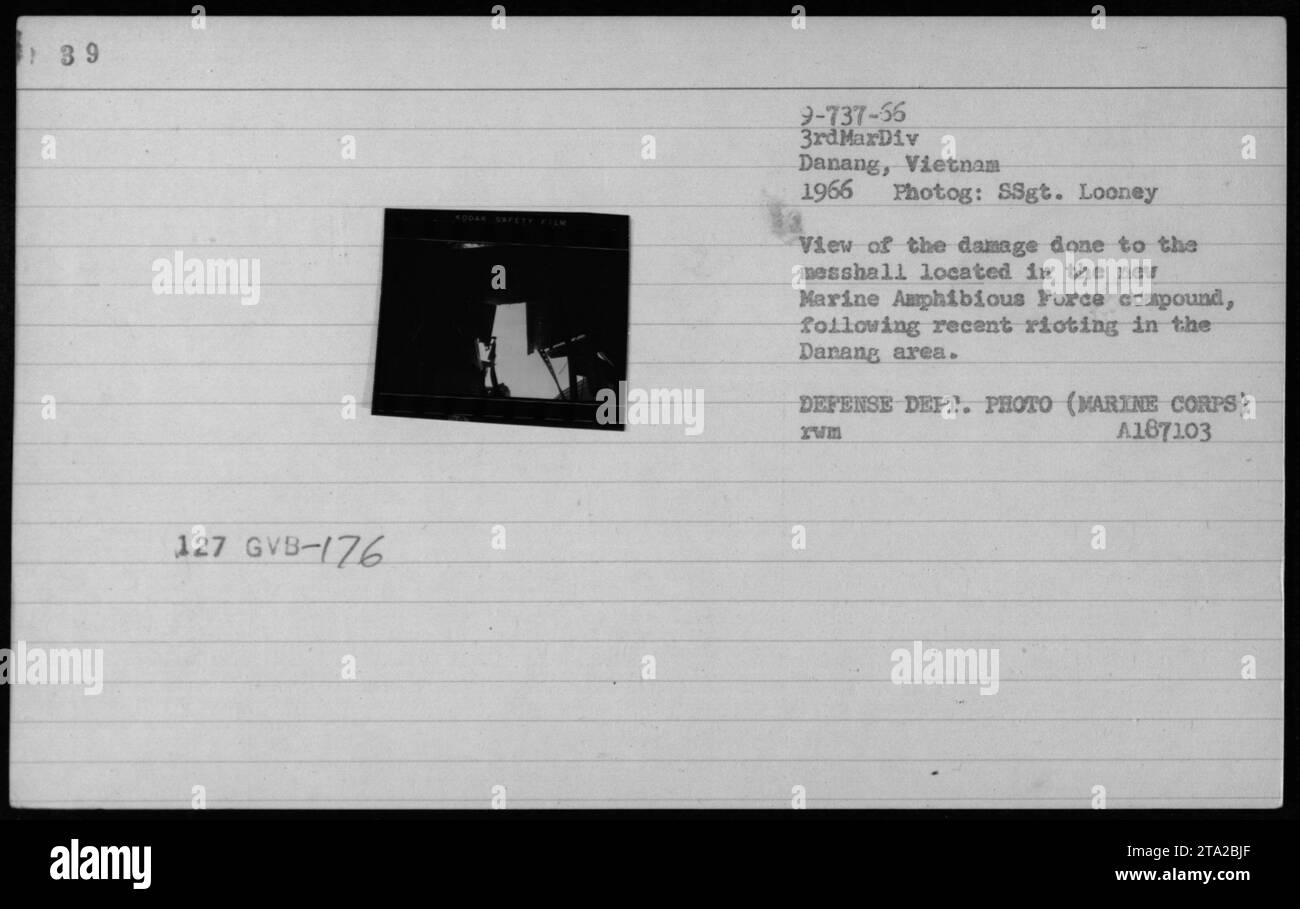 View of the damaged mess hall in the new Marine Amphibious Force ...