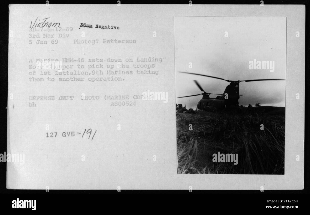 HMM-46 helicopter lands at a landing zone to embark or debark 1st ...