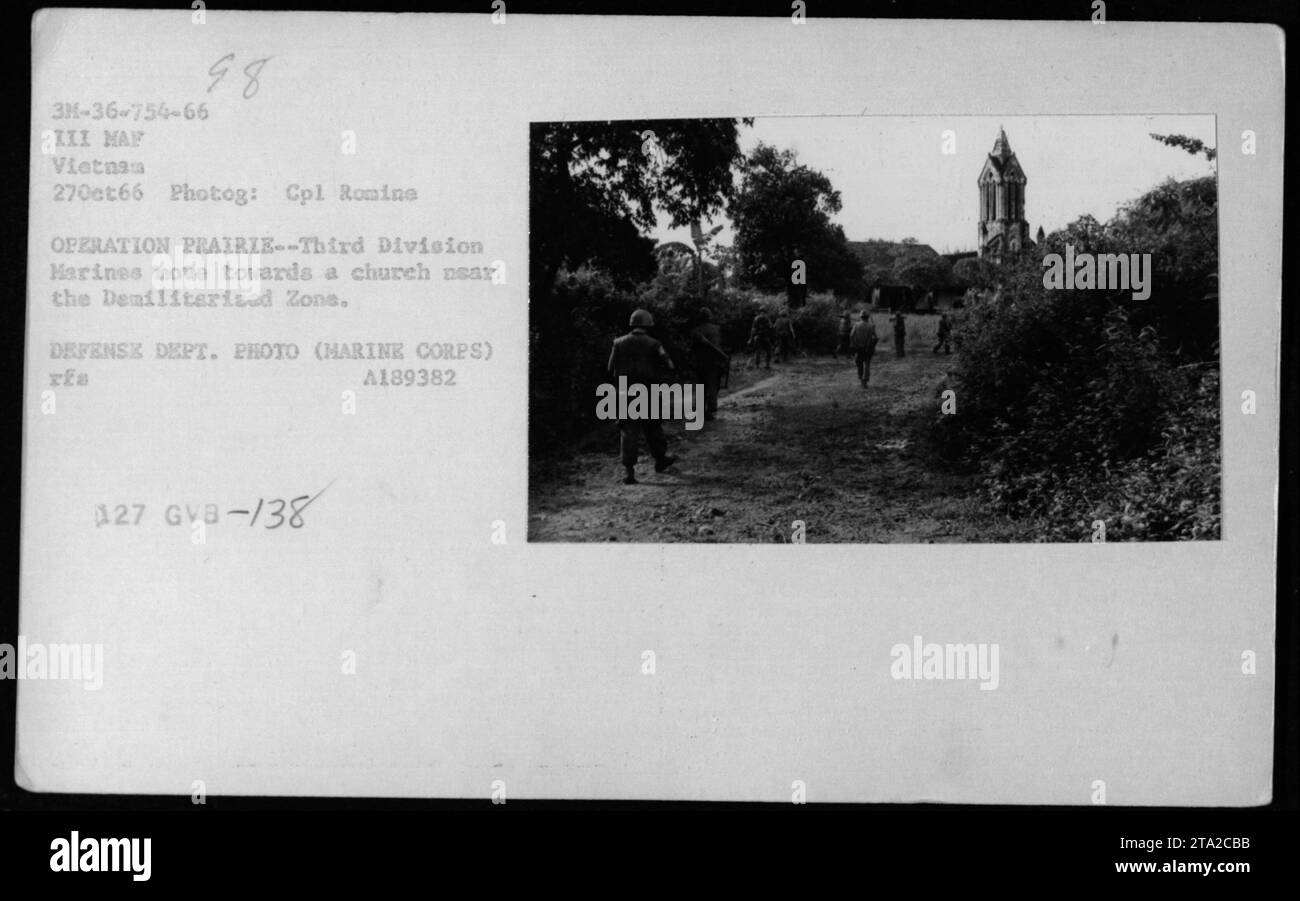 Third Division Marines conducting Operation Prairie move towards a ...