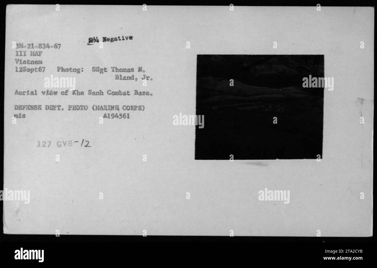 Aerial view of Khe Sanh Combat Base, captured on September 12, 1967, by ...