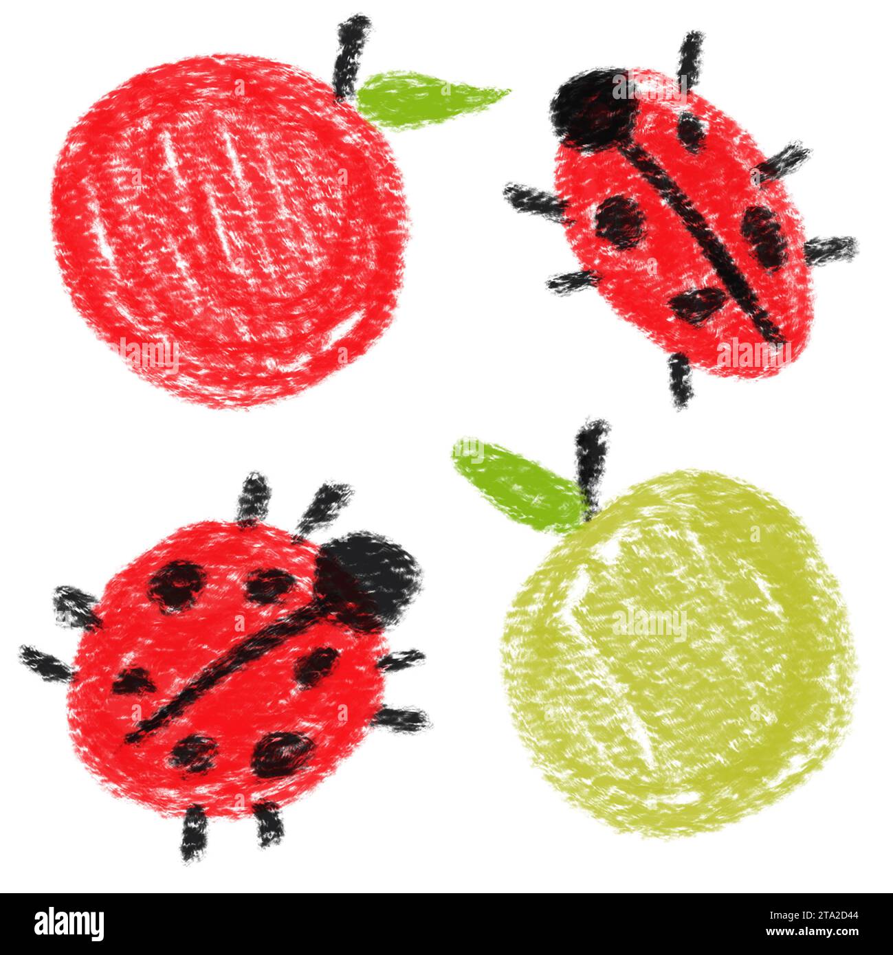 Hand-drawn children's ladybug on a white background. Forest insects and ...