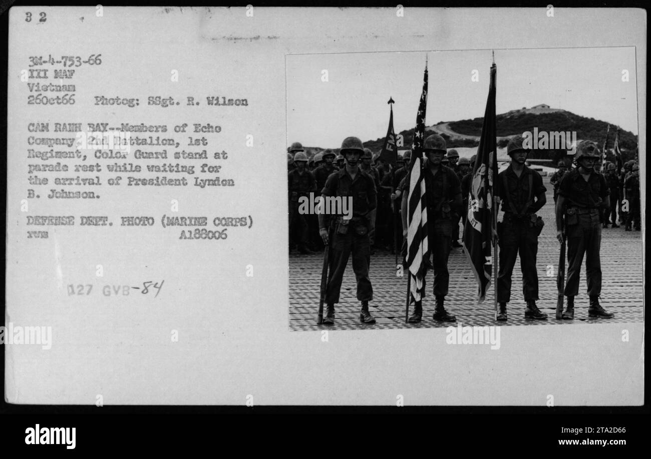 Members of Echo Company, 2nd Battalion, 1st Regiment, Color Guard stand ...