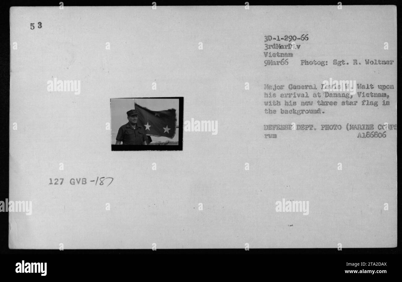Major General Lewis W. Walt arriving in Danang, Vietnam on March 9 ...