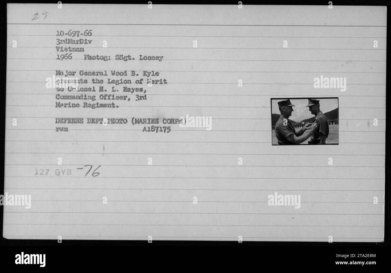 Major General Wood B. Kyle presents the Legion of Merit to Colonel H. L ...