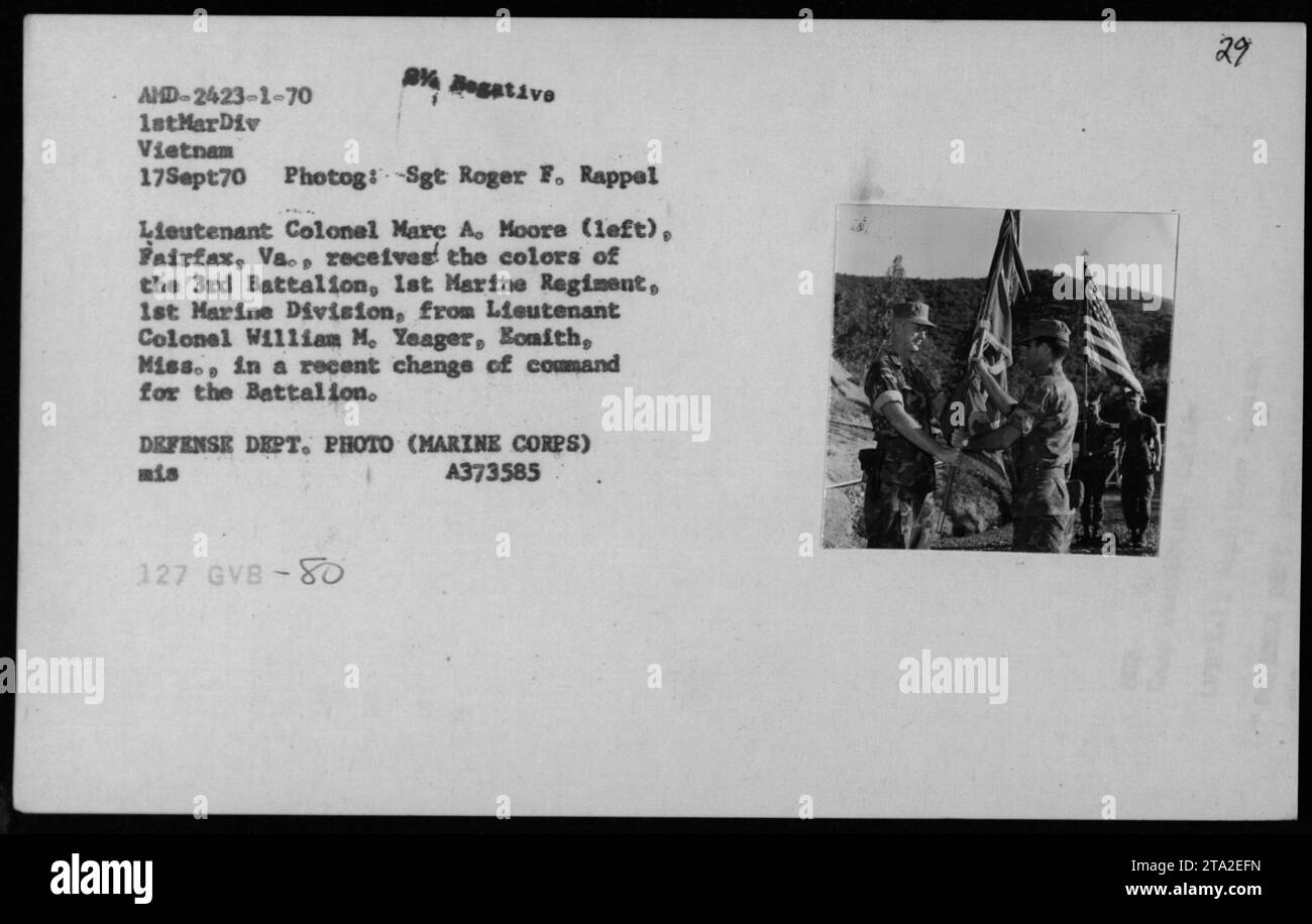 Lieutenant Colonel Marc A. Moore of Fairfax, Virginia receives the ...