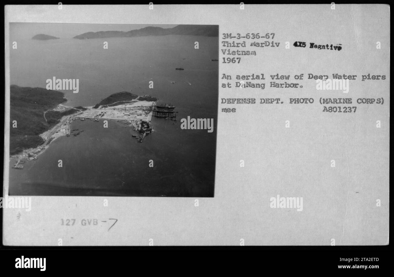 Aerial view of deep water piers at Da Nang Harbor in 1967, showing ...
