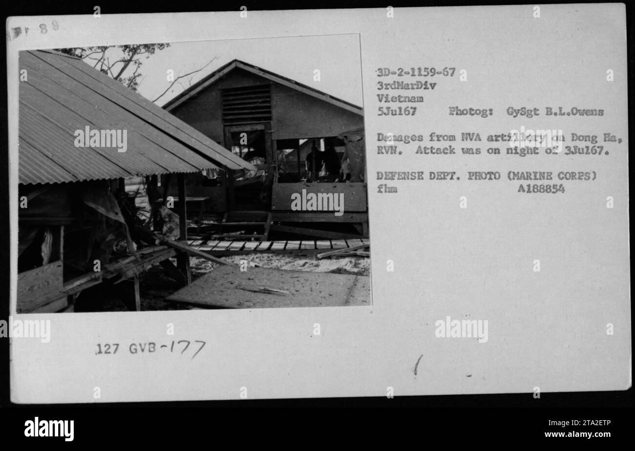 Aftermath of an NVA artillery attack on Dong Ha, Vietnam, on July 3 ...