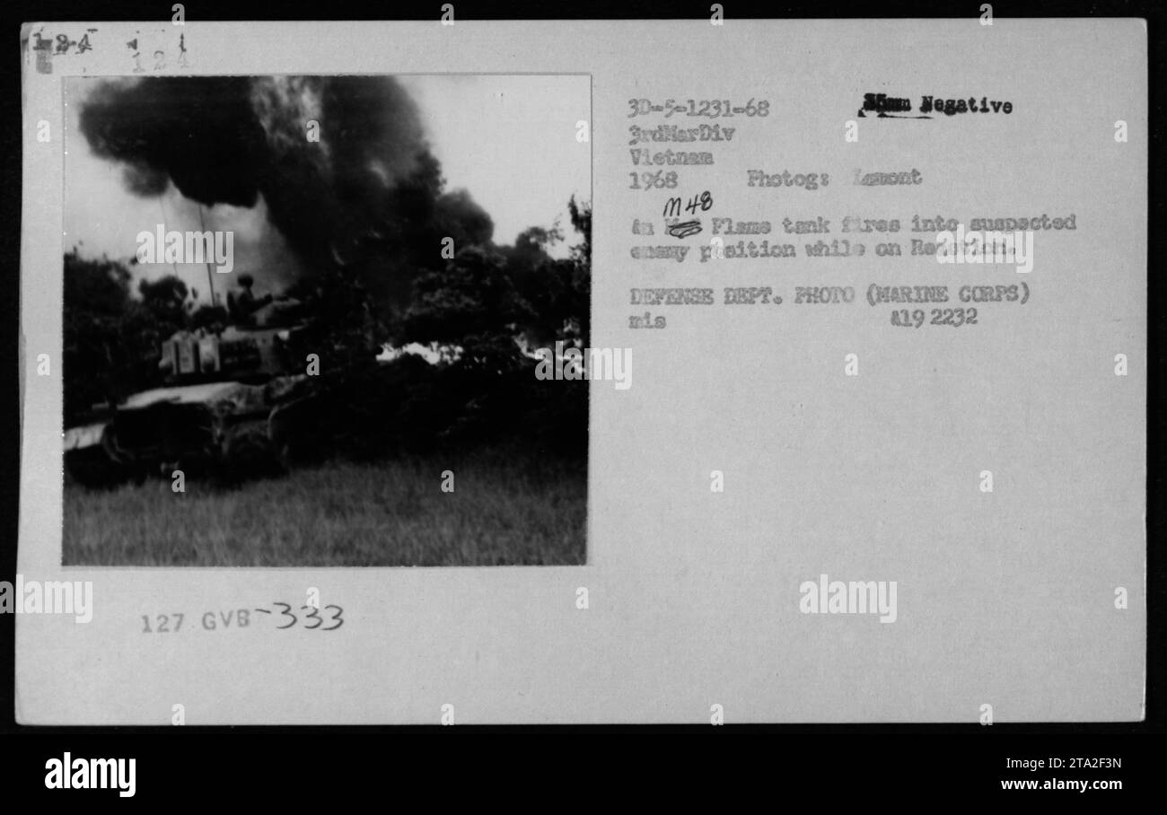 Marine Corps M48 tanks in action during the Vietnam War in 1968. The ...