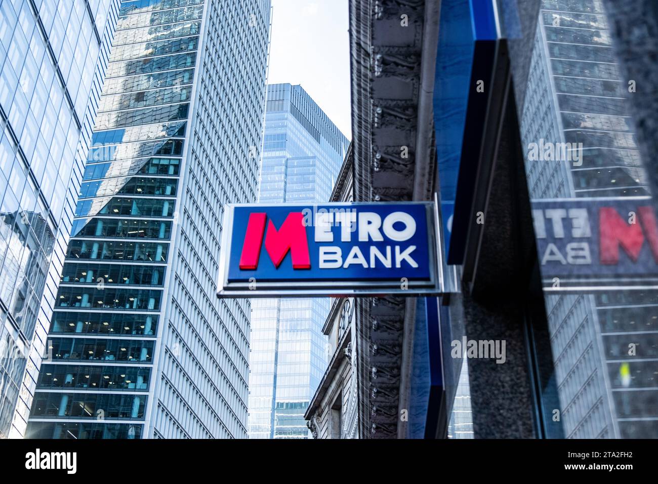 LONDON, NOVEMBER 13, 2023: Metro Bank branch in the City of London- a ...