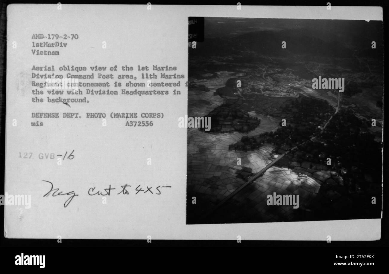 Aerial view of the 1st Marine Division Command Post area in Vietnam ...