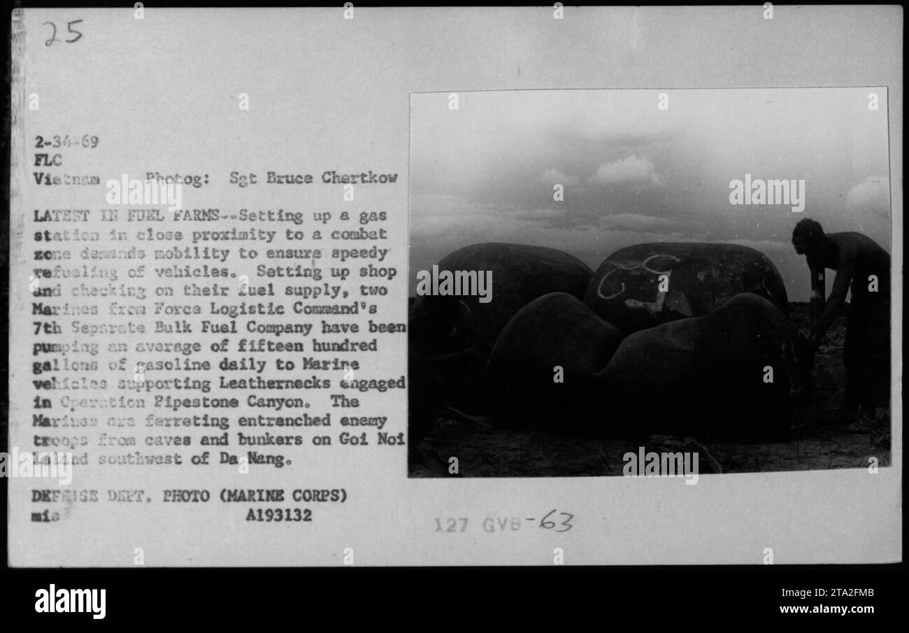 Marines of the 7th Bulk Fuel Company set up a gas station near a combat ...