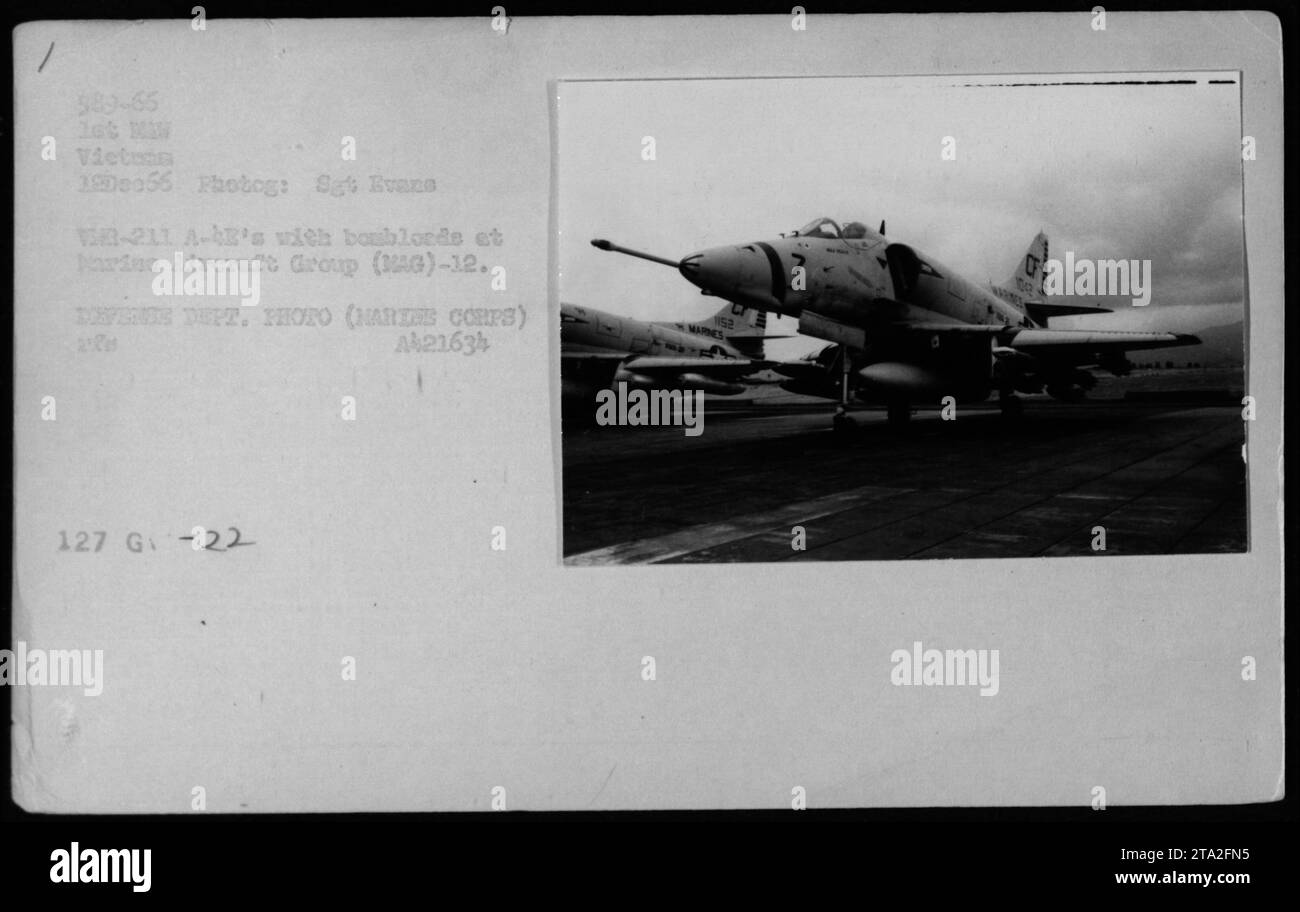 A-4 Skyhawk aircraft of MAG-12, including A-4E and A-4B models loaded ...