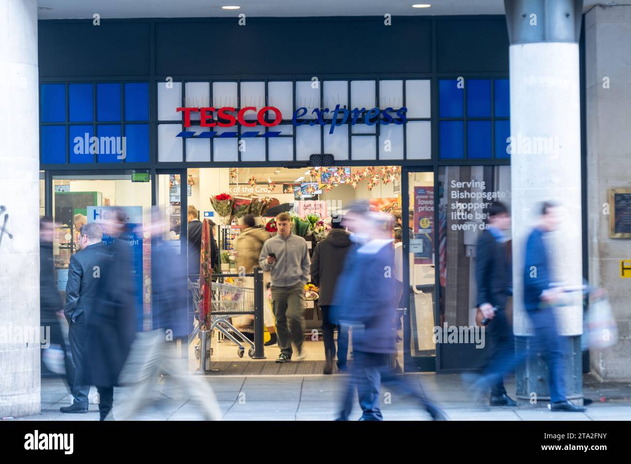 LONDON, NOVEMBER 13, 2023: Tesco Express branch on Bishopsgate with ...
