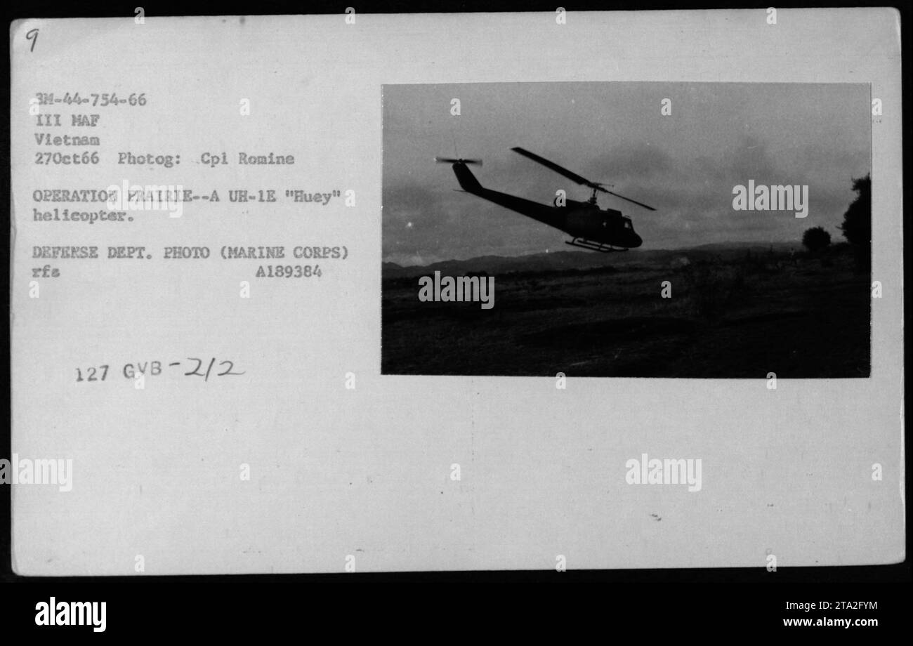 A UH-1E Huey helicopter is used during Operation Prairie on October 27 ...