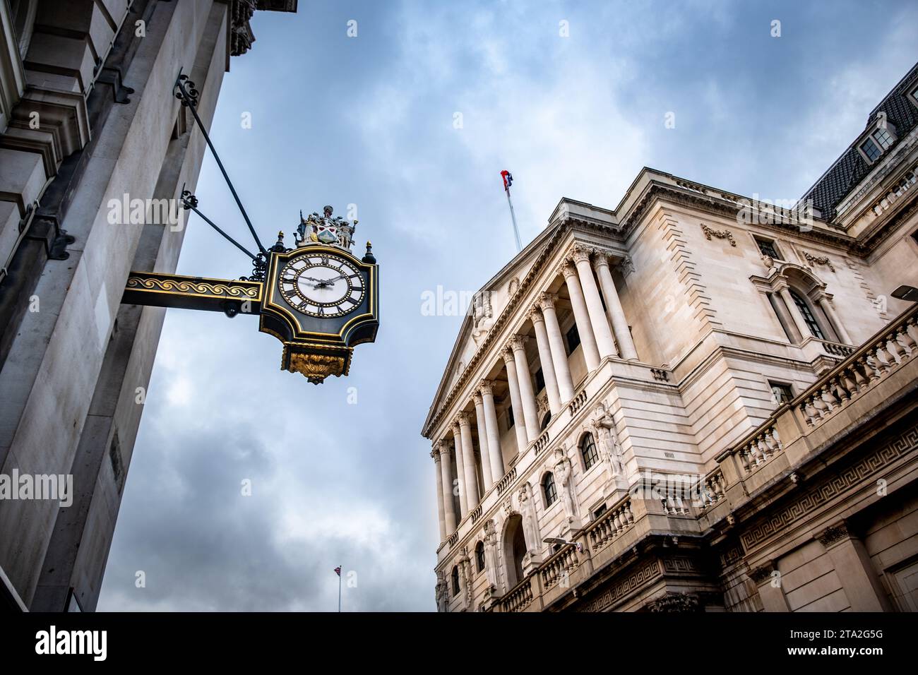 LONDON, NOVEMBER 13, 2023: Upward view of the Bank Of England, the ...