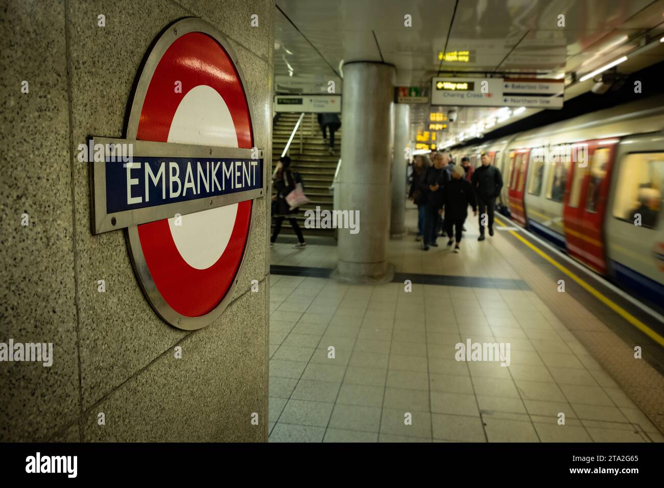 LONDON, NOVEMBER 13, 2023: Embankment London Underground station on the ...