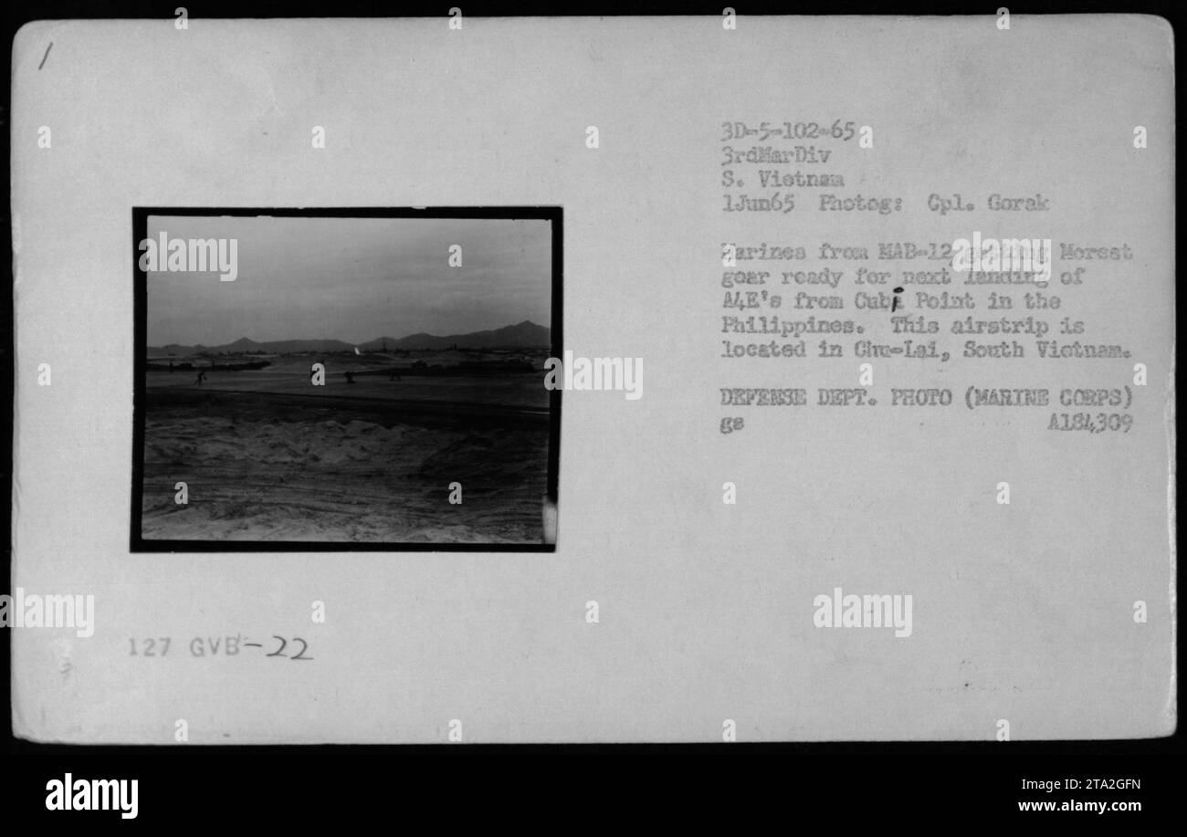 Marines from MAB-12 preparing equipment for the next landing of A-4E ...