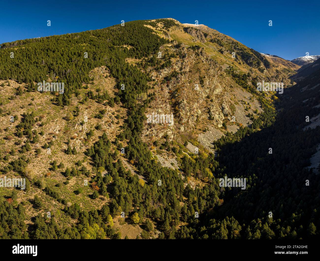 Aerial view of the Eyne Valley in autumn (Haute Cerdagne, Pyrénées ...