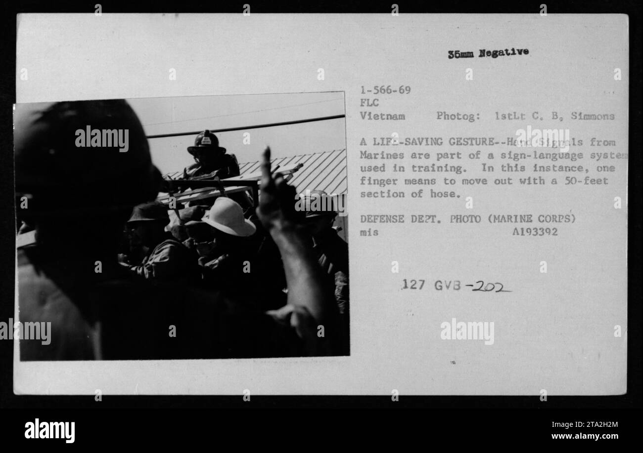 Marine signals during training exercise during the Vietnam War. In this ...