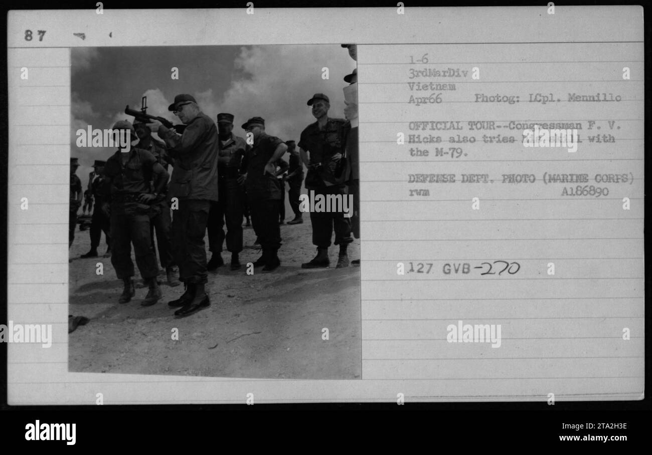 Congressman F. V. Hicks participating in an M-79 training exercise ...