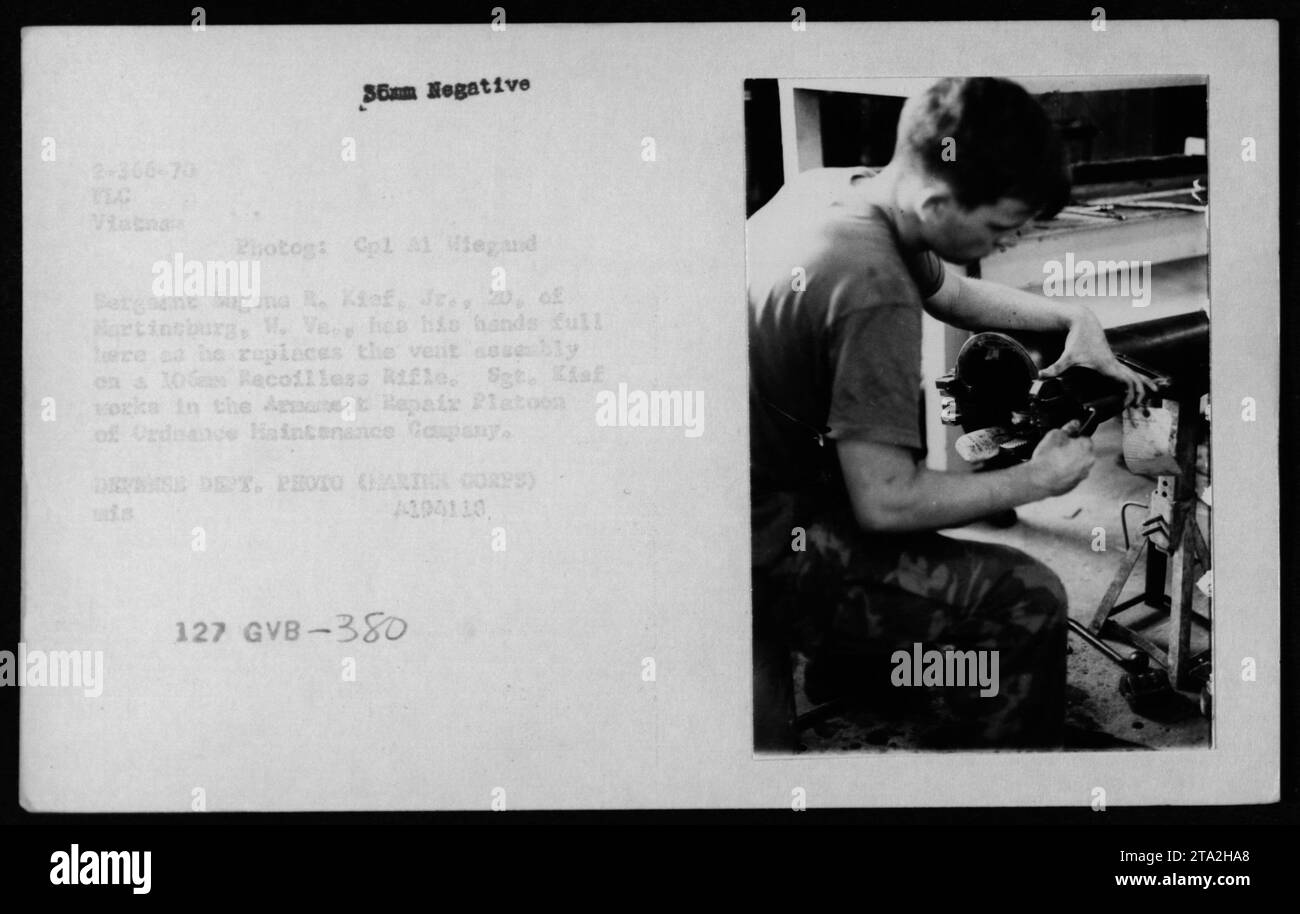 A soldier from the Armament Repair Platoon replaces the vent assembly ...