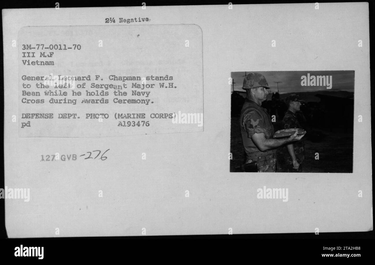 General Leonard F. Chapman and Sergeant Major W.H. Bean attend an ...