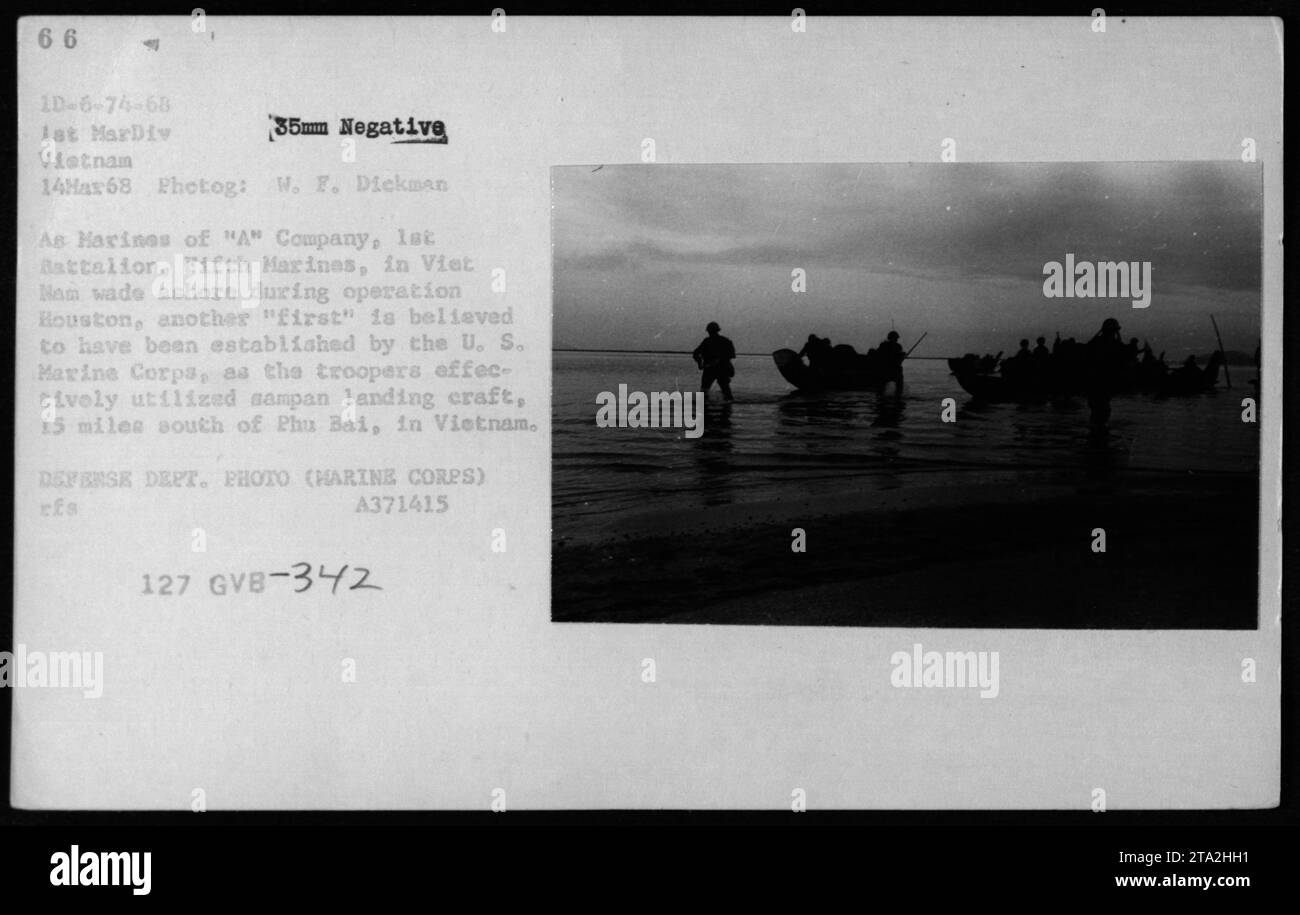 On March 14, 1968, A Company, 1st Battalion, Fifth Marines waded ashore during Operation Houston ...