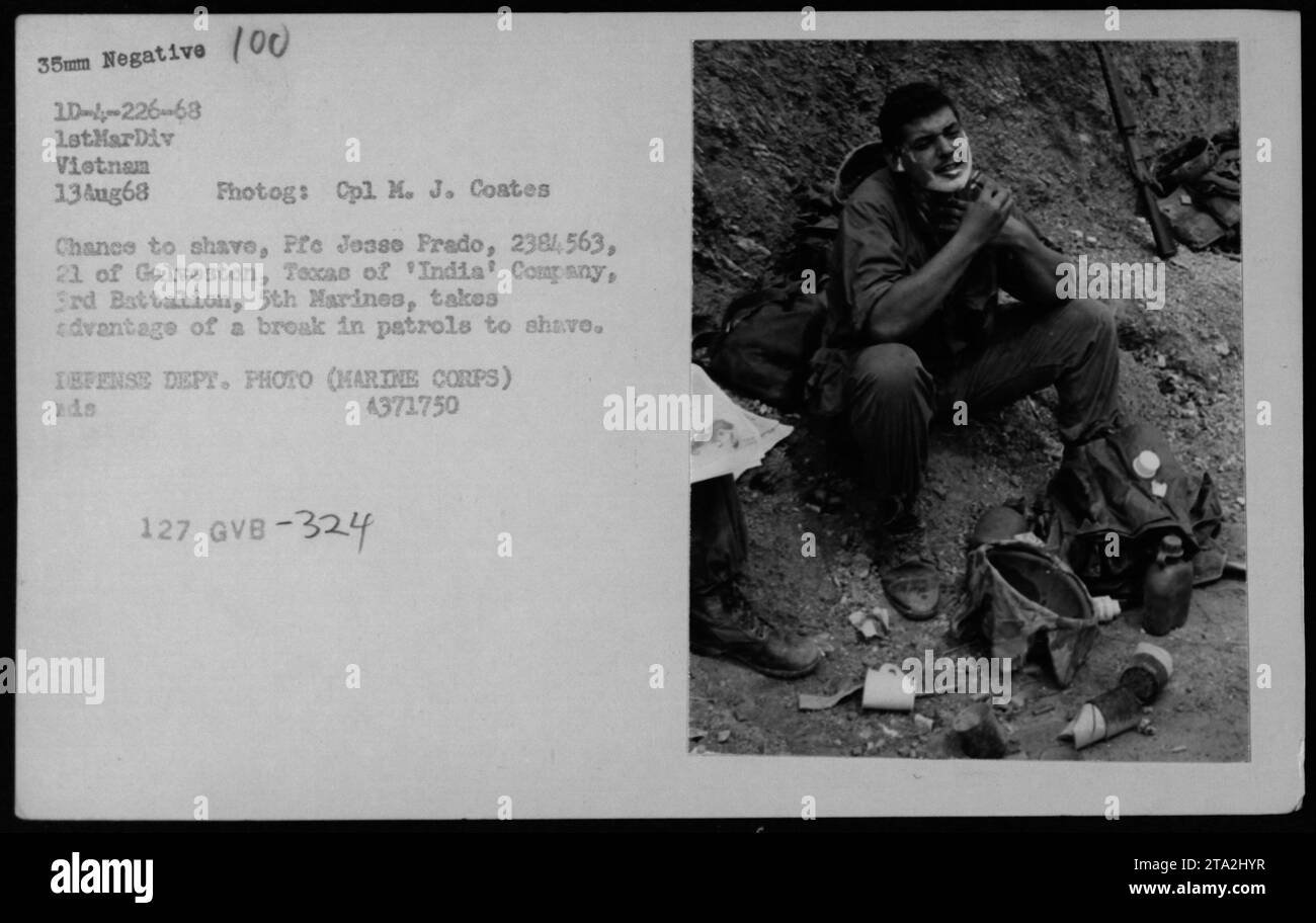 Pfe Jesse Prado of India Company, 3rd Battalion, 5th Marines, takes the ...