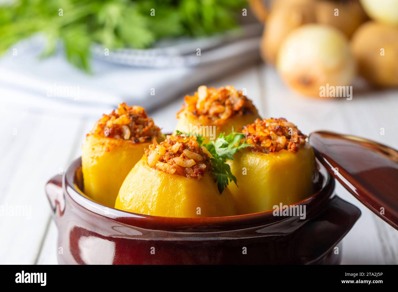 Traditional delicious Turkish food; stuffed potatoes (Turkish name ...