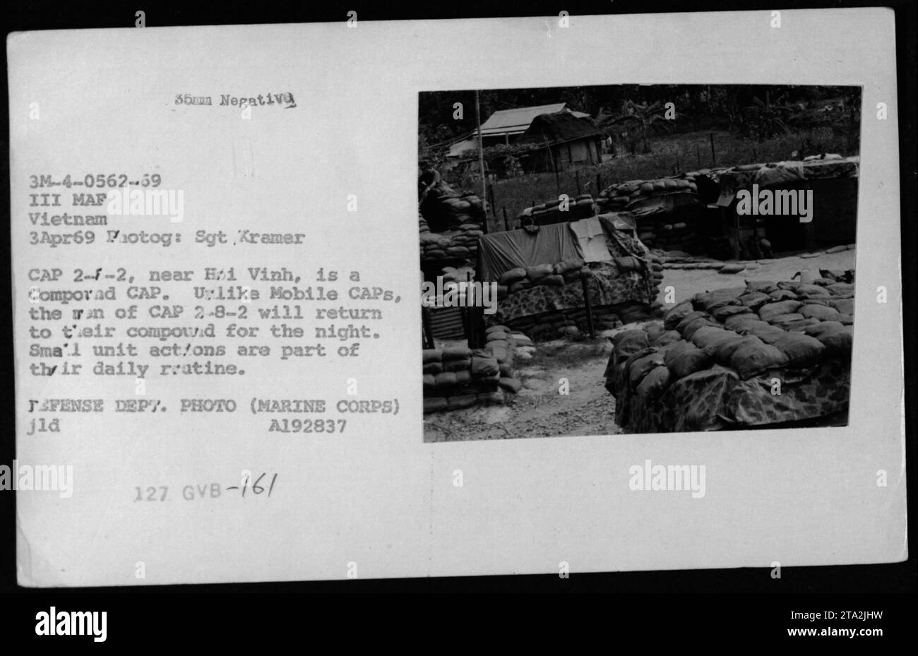Marines from CAP 2-1-2 return to their compound near Hi Vinh, Vietnam ...