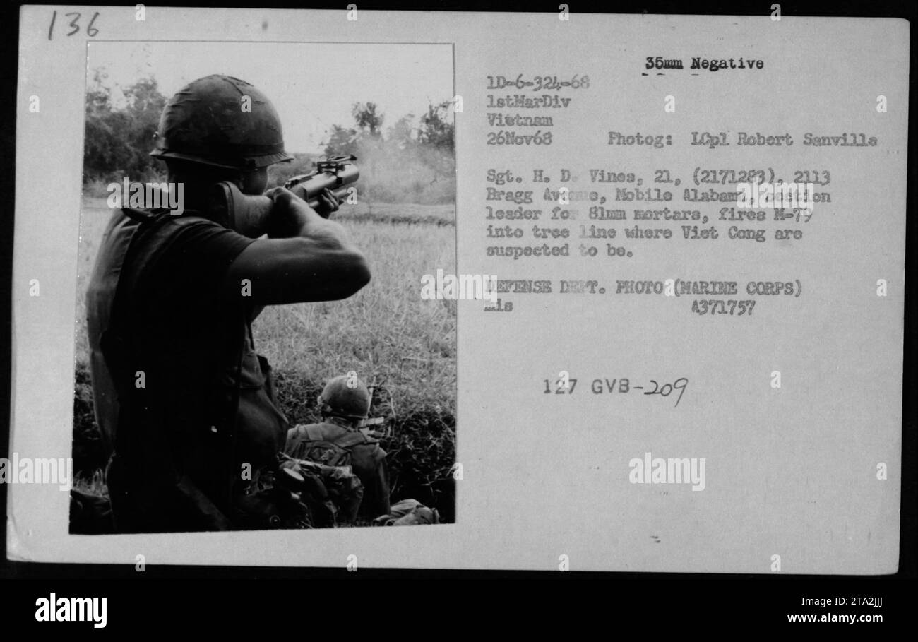 Marine Corps Sergeant H.D. Vines, a section leader for 81mm mortars ...