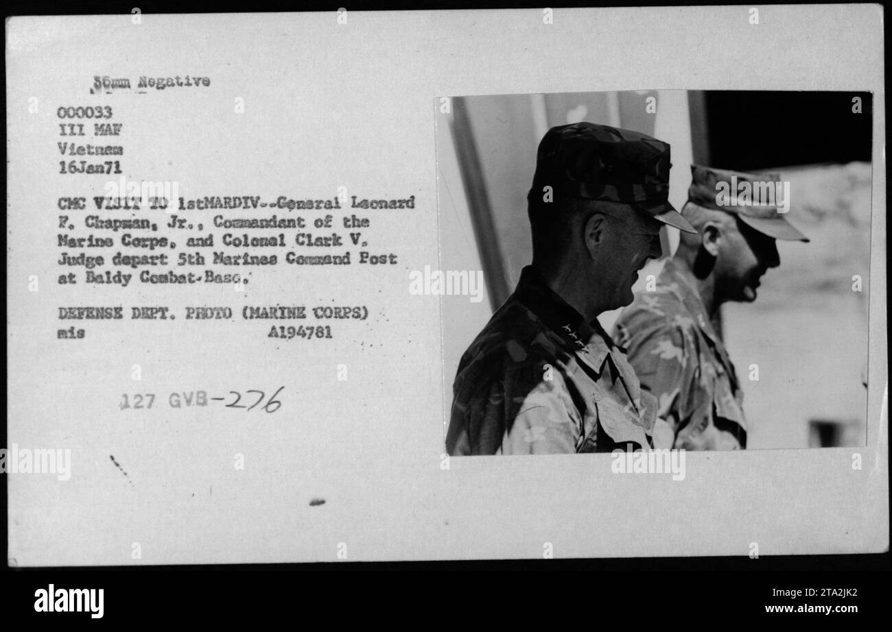 General Leonard F. Chapman, Commandant of the Marine Corps, and Colonel ...