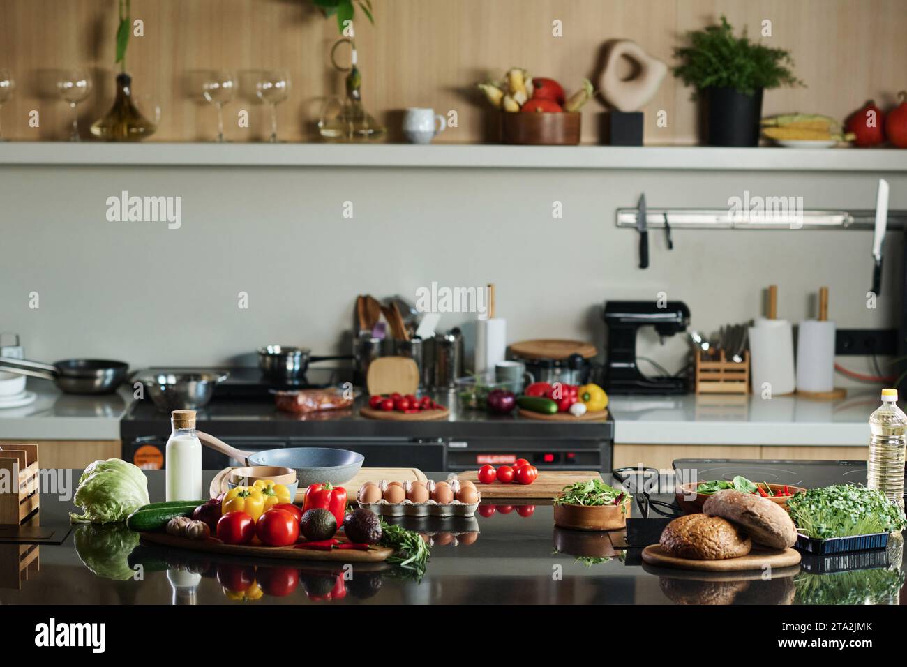 Food on counter with kitchen background hi-res stock photography and ...
