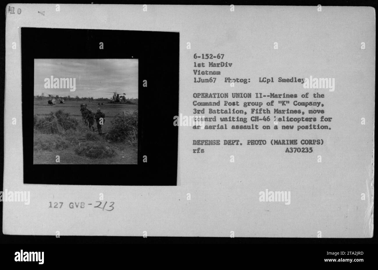 Marines preparing for an aerial assault during Operation UNION II ...