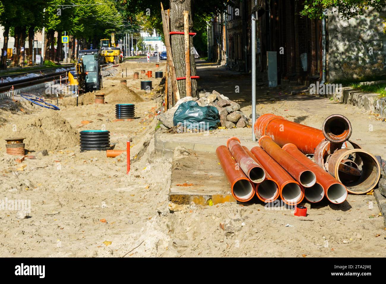 Complete reconstruction of the street with tram track and underground ...