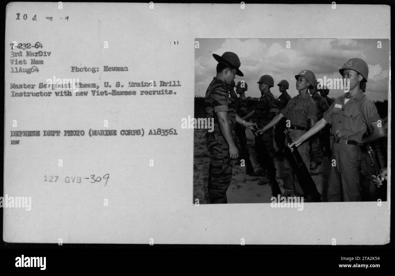 "Master Sergeant Theen, a U.S. Marine Corps Drill Instructor, trains ...